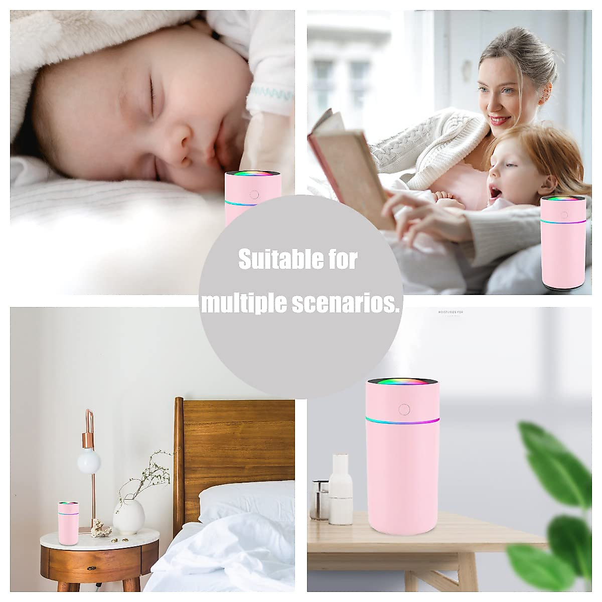 SPOLI Mini Humidifier for Bedroom,USB Portable Humidifier,320ml Water Tank,Suitable for Cars,Offices,Bedrooms, etc, 2 Mist Modes，Automatic Shut-Off，Nano Mist,Super Quiet. (Pink)