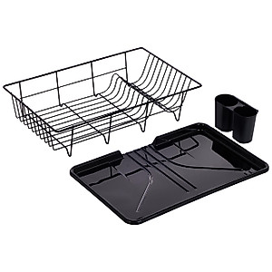 Sweet Home Collection Dish Drainer Drain Board and Utensil Holder Simple Easy to Use, 17" x 12" x 5", Black