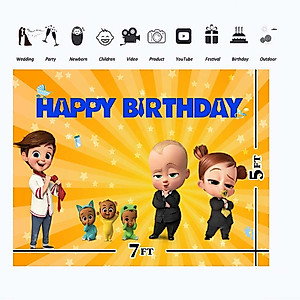 Boss Boy Happy Birthday Backdrop 1st Birthday White Boss Theme Baby Shower Background Vinyl 2nd Birthday Boss Girl Banner for Party Supplies (7X5FT)