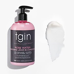 tgin Rose Water Smoothing Leave-In Conditioner for Natural Hair - Protective Styles - Curls - Waves - Detangler - Great for low porosity hair - Fine hair 13oz