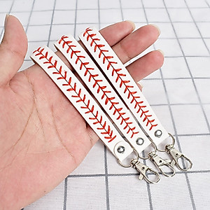 Towashine Baseball Seamed Leather Key Chain for Car Bag Purse Accessories Gifts（White）