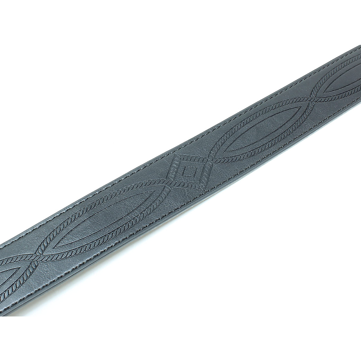 BC Belts Leather Belt Strap with Fancy Saddle Stitch Embossed Pattern 1.5" Wide with Snaps (Black-XS)