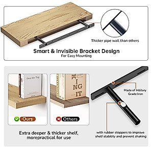 Fun Memories Floating Shelves - 24 Inch Rustic Wooden Wall Shelves - Extra Deeper & Thicker Wall Mounted Storage Shelf for Living Room, Kitchen, Farmhouse - 24" x 9" x 1.6" 2Pack, Oak