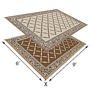 Stylish Camping 116097 6-feet by 9-feet Reversible Mat, Plastic Straw Rug, Large Floor Mat for Outdoors, RV, Patio, Backyard, Picnic, Beach, Camping (Brown/Beige)