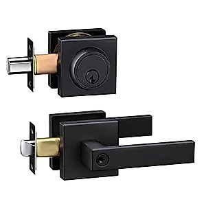 Cielsa Dawn Exterior Door Lock Set with Deadbolt Lock - Square Front Door Handle Set and Single Cylinder Deadbolt Lock Matte Black Front Door Handle and Deadbolt Set