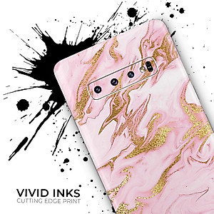 DesignSkinz Rose Pink Marble & Digital Gold Frosted Foil V3 Protective Vinyl Decal Wrap Skin Cover Compatible with The Samsung Galaxy S20 (Screen Trim & Back Glass Skin)