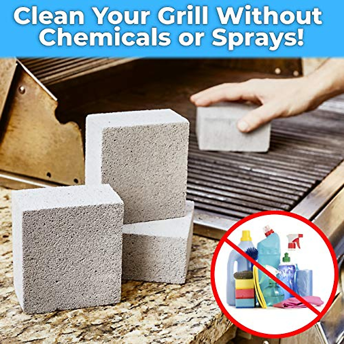 Heavy Duty, Non-Toxic Grey Grill Brick Cleaner 12 Pack. Reusable Chemical Free BBQ Pumice Cleaning Block for Flattops, Grills and Griddles. Non Scratch Grillstone is the Perfect Barbecue Scouring Tool