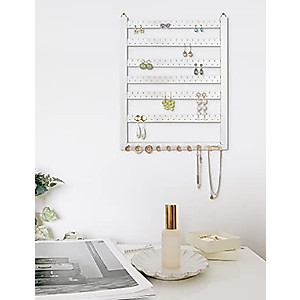 Mymazn Easy Assemble Solid Beech Wood Earring Hanging Necklace Holder Hanger Wall Mount Jewelry Organizer Rings Scruncies Organization