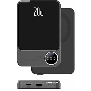 PowerStash Fast Charging Magnetic Power Bank Wireless Charging Type C Quick Charge Support and Lightning Cable Compatible port, LED Display Ultra Slim High Capacity Aluminum Body 5000mAh