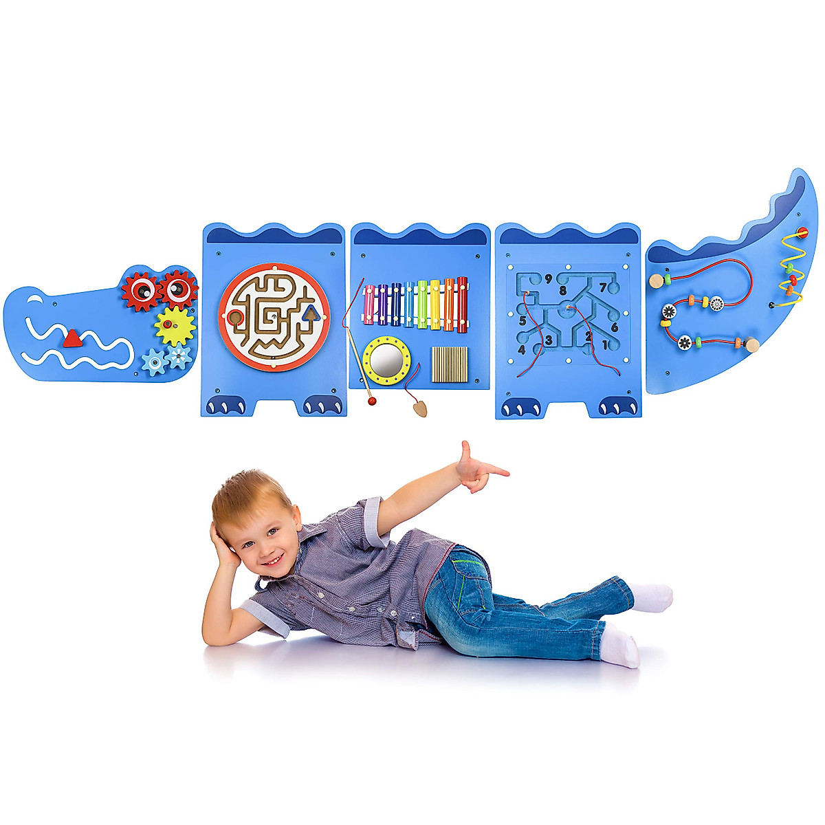 LITTLE CHUBBY ONE Crocodile Activity Wall Busy Board Panels - Fun and Educational Toy for Kids - Easy to Install Wall Mounted Interactive Board Games and Mazes for Kids Encourages Development