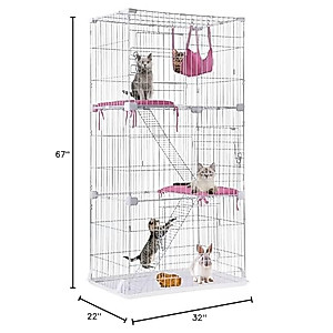 BIQWBIC 3-Tier 67 Inch Large Cat Cage, White, Collapsible, Hammock, 3 Cat Beds, 2 Ramp Ladders, Easy Litter Cleaning, Quick Installation
