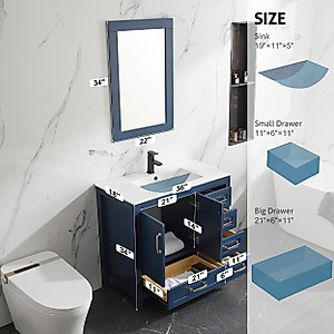 eclife 36" Bathroom Vanities with Sink Combo, Modern Thickened Wood Bathroom Storage Cabinet w/Undermount Sink, Matte Black Faucet Drain, Painted Surface, Navy Blue-1