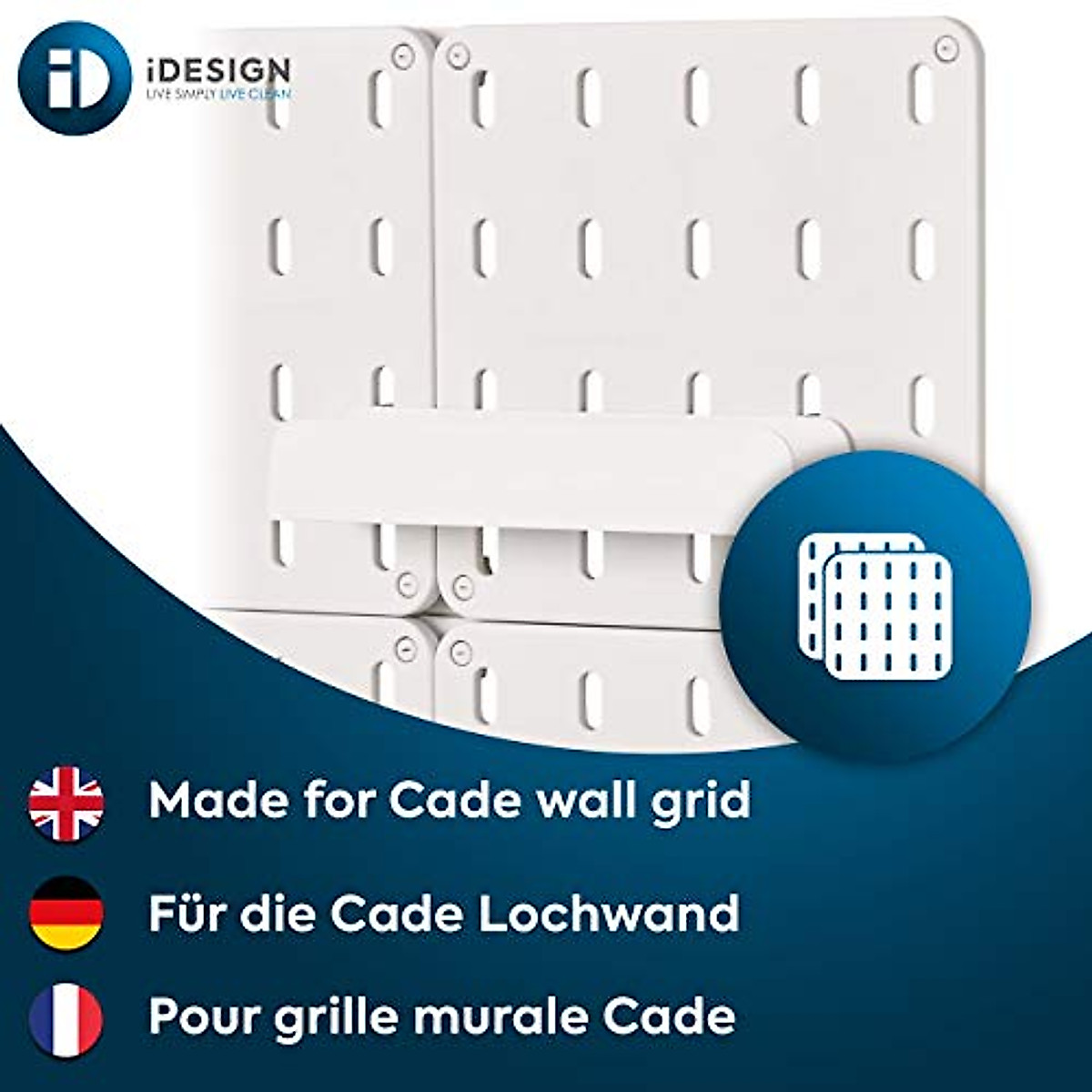 iDesign Cade BPA-Free Plastic Modular Hanging Pegboard Organizer Storage Shelf, 12.71" x 3.7" x 2.25", Matte White