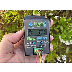 Flow Meter Including Flow Sensor, Digital Display, Flow and Accumulated Volume Measurements in Gallons or Liters, 2 AA Batteries or 1.8-5.5VDC External Power Supply, New! Longer Battery Life