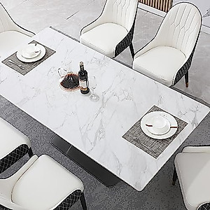 Modern Dining Table for 6 People, 71" Dinner Room Table with Stainless Steel Base, Rectangular Marble Dining Kitchen Table Stone Dining Table Suitable for Home, Kitchen, Living Room (1 Table)