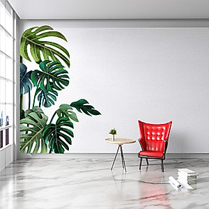 Big Green Leaf Wall Stickers Tropical Plant Leaves Window Decals Decorations Murals Wall Art Decorative Sticker for Kids Living Room Bedroom Nursery Playroom Cute Holiday Jungle Party Decor Supplies
