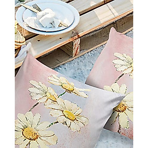 Outdoor Waterproof Throw Pillow Covers Daisy Flower Lumbar Pillowcases Oil Painting Abstract Decorative Outdoor Pillows Cushion Case Patio Pillows for Sofa Couch Bed Garden 16 x 16 Inches