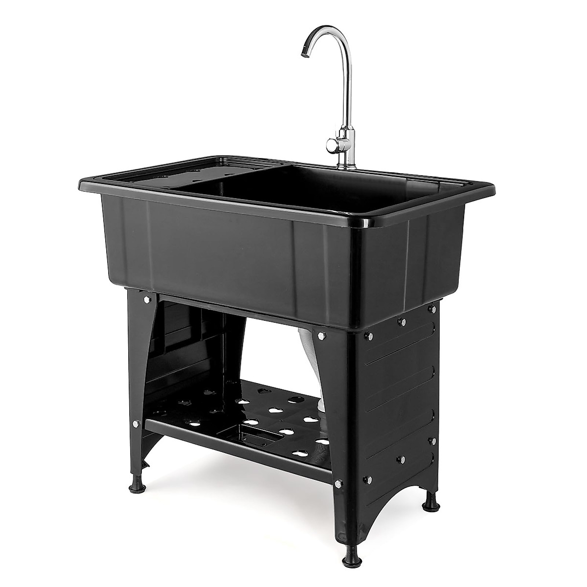 VINGLI Utility Sink Laundry Tub for Washing Room, Freestanding Utility Sink with Stainless Steel Faucet, (Black, 32.3"W x 22.4" D x 43.3"H)