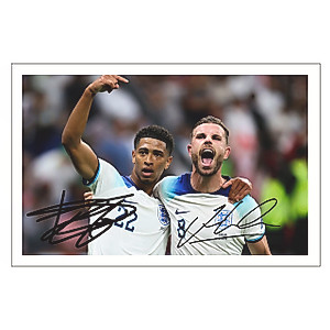 RJR PRINTS Jude Bellingham & Jorda Henderson - England Signed 6X4 Inch Photo With Print Pre Printed Signature Football Autograph Gift