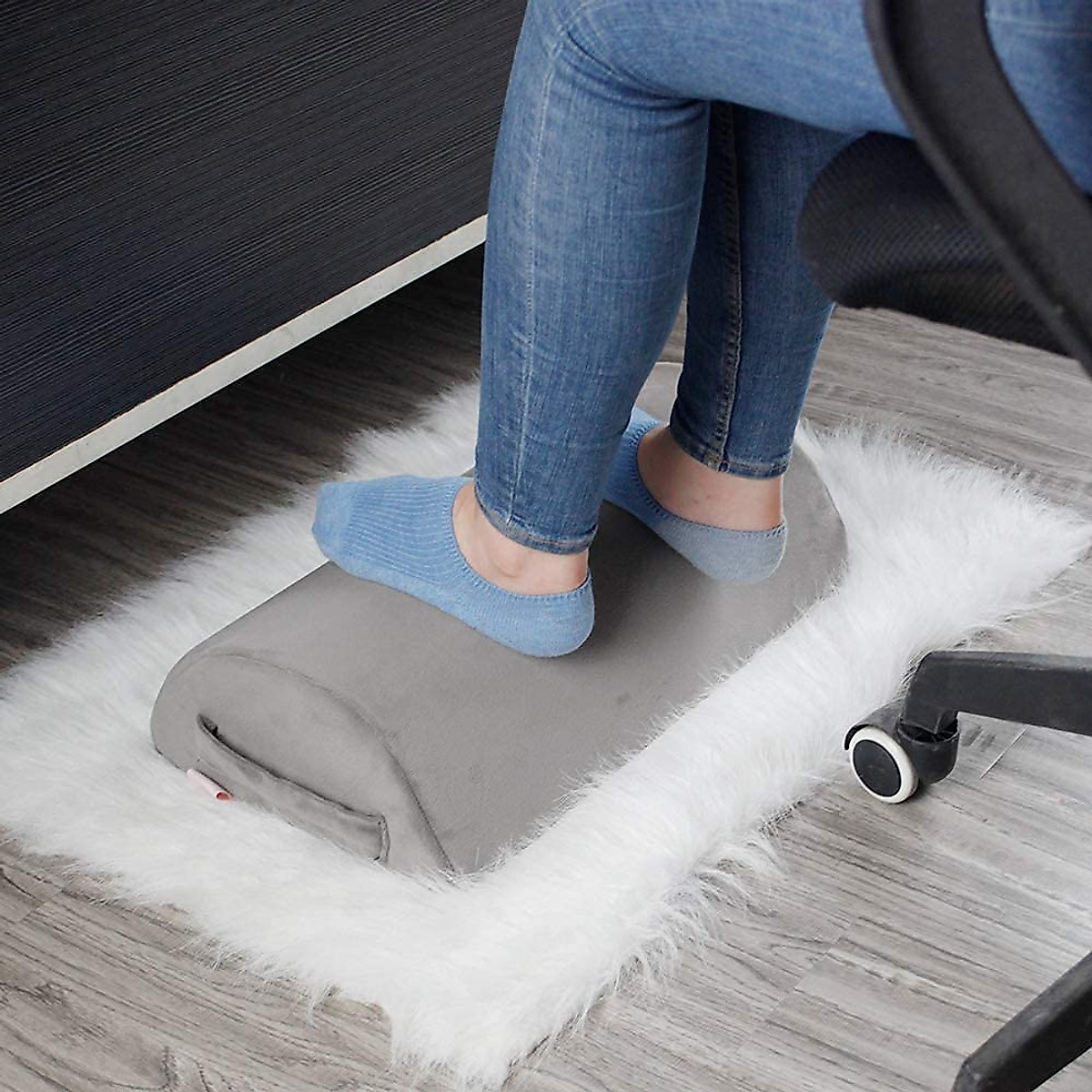 Footrest for Under Desk with Non-Slip Massaging Micro Beads Base Firm Foam Half-Cylinder Ergonomic Footstool for Home Office Desk Airplane Travel (Black B)