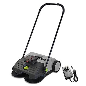 UNICOO Electric Hand Push Sweeper - Battery Powered Floor Sweeper, Walk Behind Floor Sweeper, Efficient Push Sweeper for Indoor and Outdoor Cleaning. 23" Sweeping Width, 6.6 Gallon Waste Container