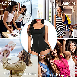 SHAPERX Women Shapewear tummy control Fajas Colombianas Body Shaper Zipper Open Bust Bodysuit,SZ7200-Black-L