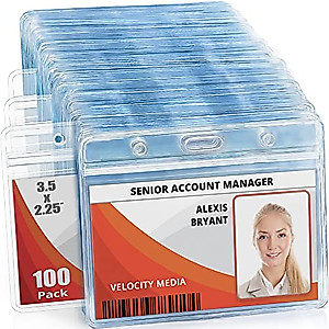 Mifflin-USA Horizontal ID Name Badge Holder (Clear, 3.5x2.25 Inches, 100 Pack), Waterproof and Resealable Plastic Card Holders