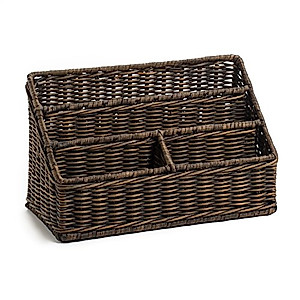 The Basket Lady Large Wicker Organizer Basket, 12.5 in W x 6 in D x 7.5 in H, Antique Walnut Brown