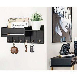 RelaxScene Key Holder Wall Mount - Decorative Key Rack and Mail Organizer with 6 Key Hooks - Wooden Key Hanger with Shelf for Living Room Decor - Rustic Farmhouse Home Entryway Aesthetic Essentials