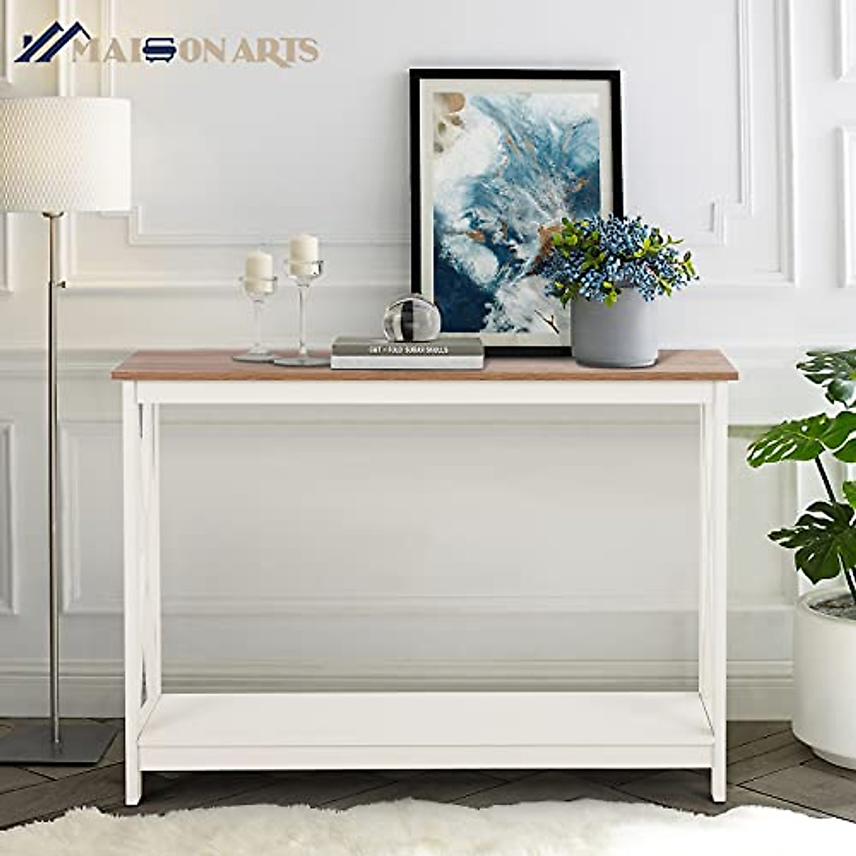 MAISON ARTS Console Sofa Table with Storage Shelf Modern Entry Table for Entryway Living Room, Hallway, Foyer, Corridor, Office, Wood Look Accent Furniture, Easy Assembly, Ivory