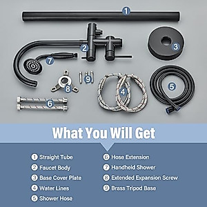 Freestanding Bathtub Faucet Floor Mount Tub Filler Matte Black Standing High Flow Shower Faucets with Handheld Shower Mixer Taps Swivel Spout