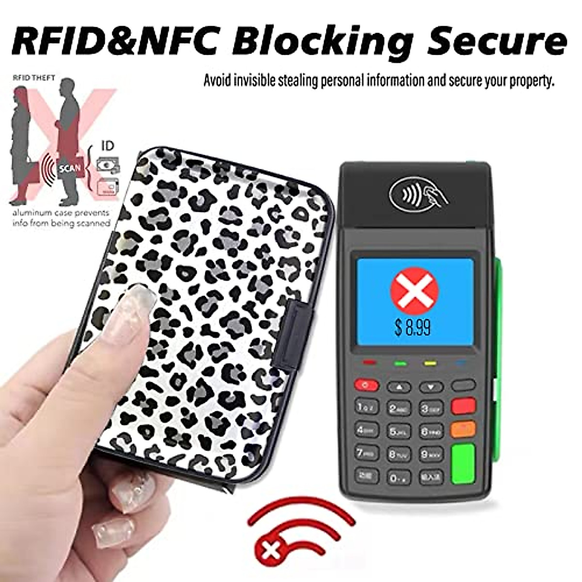 Handlein Credit Card Holder， Mini RFID aluminum wallet credit card holder, Mini Womem or Men Credit Card Wallet. (Snow Leopard)