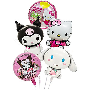 Kitty Birthday Party Supplies, 12Pcs Foil Balloons for Kawaii Party Decorations, Kitty Party Foil Balloons for Girls Kids Favors