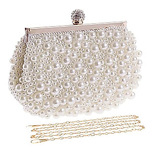 UBORSE Pearl Beaded Clutch Evening Bags for Women Formal Bridal Wedding Clutch Purse Prom Cocktail Party Handbags (One Size, White)