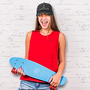 Distressed Trucker Hat Captain Boat B Embroidery for Men & Women Black Gray