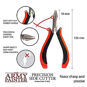 The Army Painter Stainless Steel Precision Side Cutters, Diagonal Flush Cutter with Safety Grip Handle, Nippers Wire Cutter - Flush Cutting Wire Cutters for Crafts, Metal & Plastic Resin Miniatures