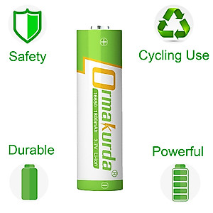 Ormakurda 16650 Rechargeable Battery, 16650 Battery 1800mAh 3.7V Li-ion Rechargeable Batteries with Button Top for Flashlights Torches (2Pack)