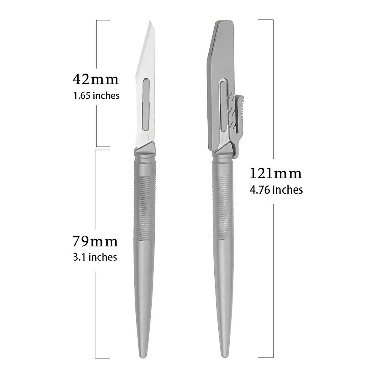 Tenchilon TS476 Small Slim Pocket Scalpel Knife, 10pcs #11 Replaceable Blades, 4.76 inches TC4 Titanium Handle