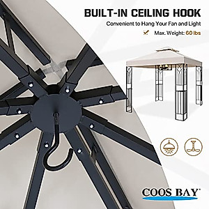 COOS BAY 8x8 Outdoor Patio Gazebo with Corner Shelves, Two-Tiered Soft Top Canopy for Backyard, Lawn, Deck and Garden, Beige