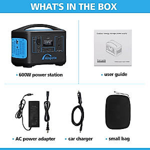 Ainpota Portable Power Station 600W/568Wh Power Station with AC Outlets & LED Flashlight Fast Charging by Solar Generator Backup Lithium Battery for Home and Outdoor Camping Adventure