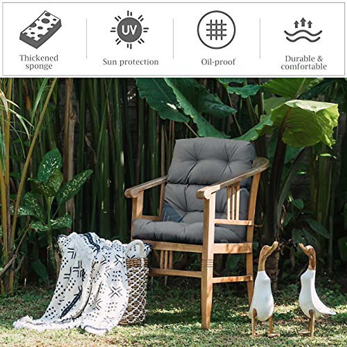 Giantex Tufted Outdoor Patio Chair Cushion 4.5", High Back Chair Cushion with 4 String Ties, Patio Seat Cushion for Swing Bench Wicker Seat Chair (Gray)
