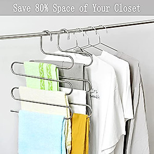 Pants Hangers，5 Layers S-Type Stainless Steel Clothes Pants Hangers, Non Slip Space Saving for Pants Jeans Towels Scarf Tie(3-Pack)