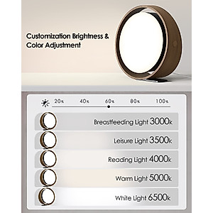 ALBINA Light Therapy Lamp, UV-Free 10,000 Lux Full Spectrum Happy Mood Lamp with RF Remote Control, Wooden Round Frame Sunlight Lamp for Home with Adjustable Color, Brightness, Timer, Memory