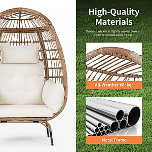 Wicker Patio Egg Chair Outdoor,Outdoor Furniture Chair,Rattan Papasan Chair with Removable Cushion Oversized Outdoor Egg Chair for Bedroom,Backyard,Living Room,Poolside,Patio,Hold up to 350 LBS,White