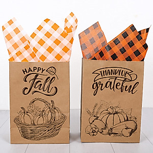 Whaline 90 Sheets Fall Tissue Paper Folded Flat Buffalo Plaid Wrapping Paper Maple Leaf Gift Wrapping Tissue Paper Thanksgiving Art Paper for Home DIY Gift Bags Party Favor Autumn Decor, 14 x 20inch