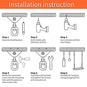 Morzejar 360°Rotating Hammock Hanging Kit - Heavy Duty Hanging Hooks for Swing Hanging Hook kit Stainless Steel 1000 lb Loading Hammock Hooks for Trapeze, Yoga, Boxing Bag, Hammock Chair, Porch