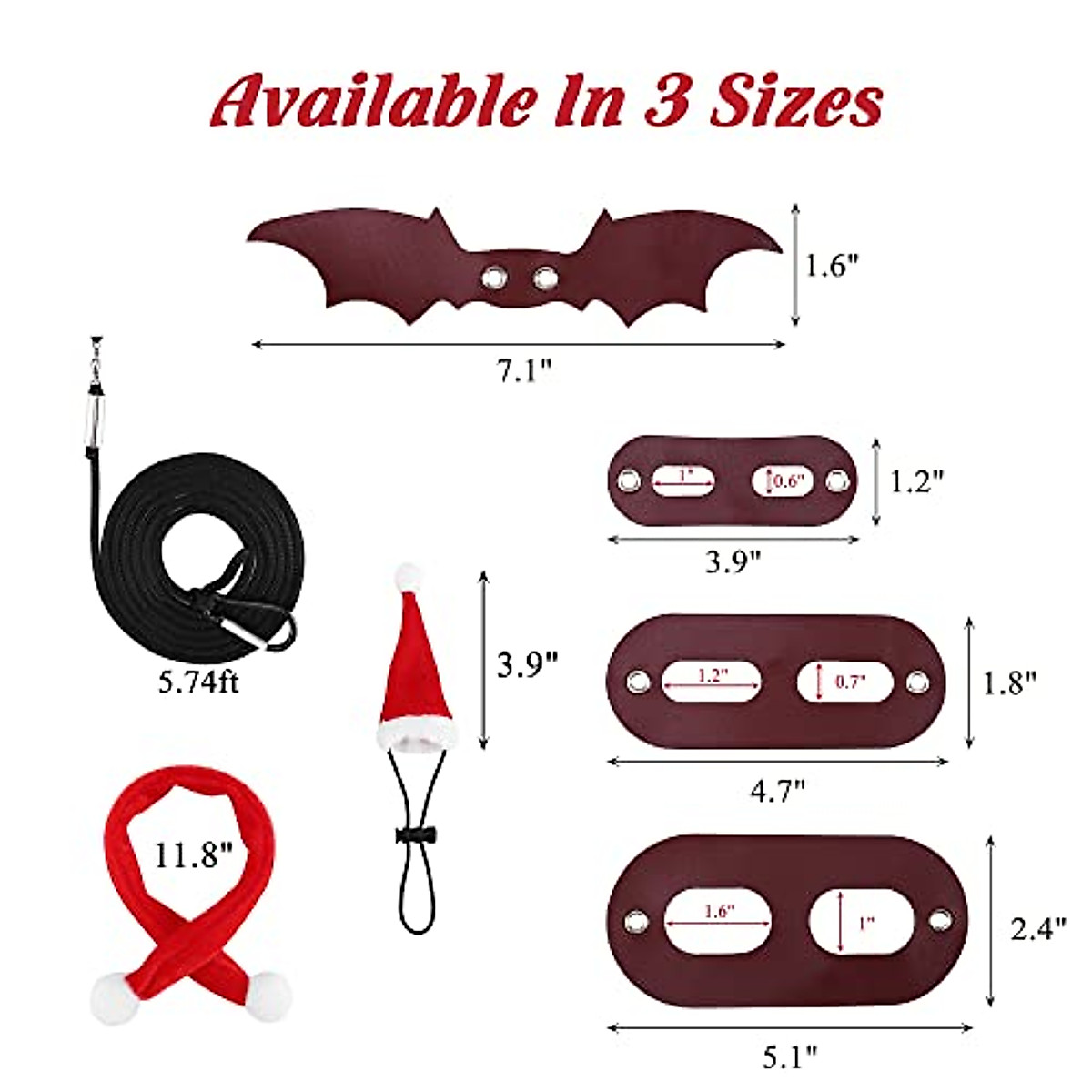 Mogoko Christmas Lizard Leash Bearded Dragon Harness Bat Wing Bowler hat Red Bow Tie Adjustable (S,M,L) Leather Reptile Lizard Leash for Gecko, Iguanas,Lizard Amphibians and Small Pet Animals Brown