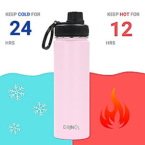 DRINCO Stainless Steel Water Bottle Spout Lid Vacuum Insulated Double Wall Water Bottle Wide Mouth (40oz 32oz 22oz 18oz 14oz) Leak Proof Keeps Cold or Hot (22 oz, 22oz Flamingo Pink)