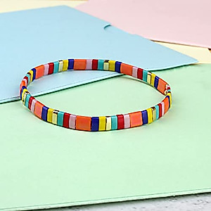 KANYEE Bracelet for Women Colorful Tila beads Bracelet Bohemian Friendship Stretch Bracelets-Red