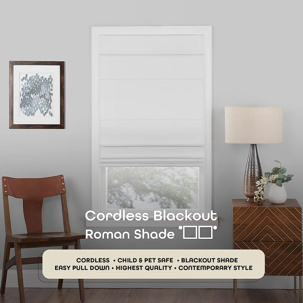 Cordless Roman Shades for Windows - 29 Inch Width x 64 Inch Length (White) - Blackout Polyester Window Privacy Blinds for Bedroom, Kitchen & Dining Room by Achim Home Décor